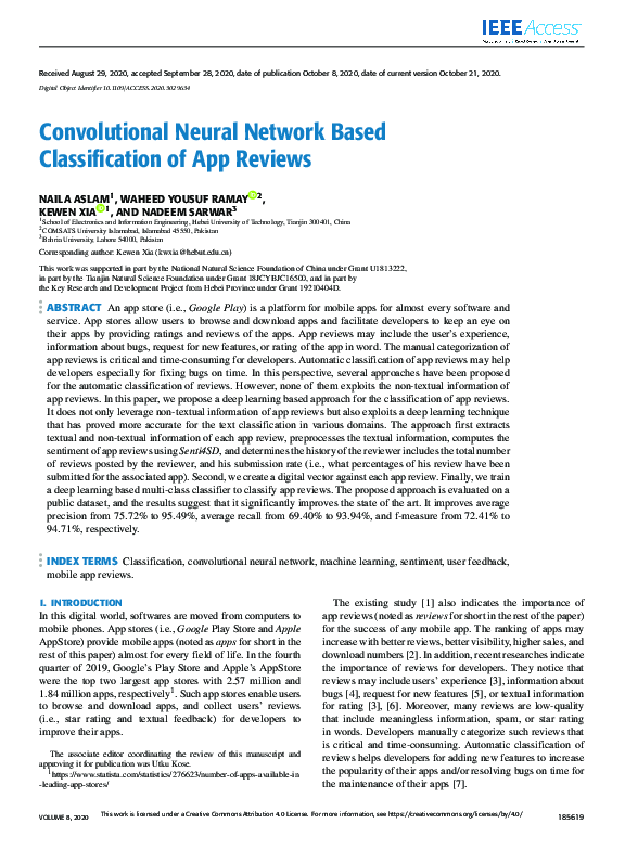 (PDF) Convolutional Neural Network Based Classification of App Reviews