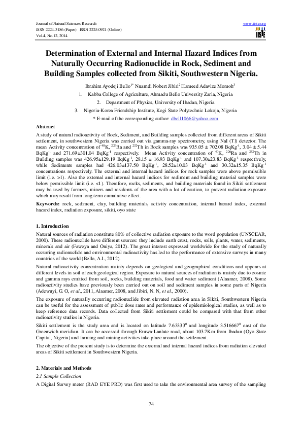 (PDF) Determination of External and Internal Hazard Indices from ...