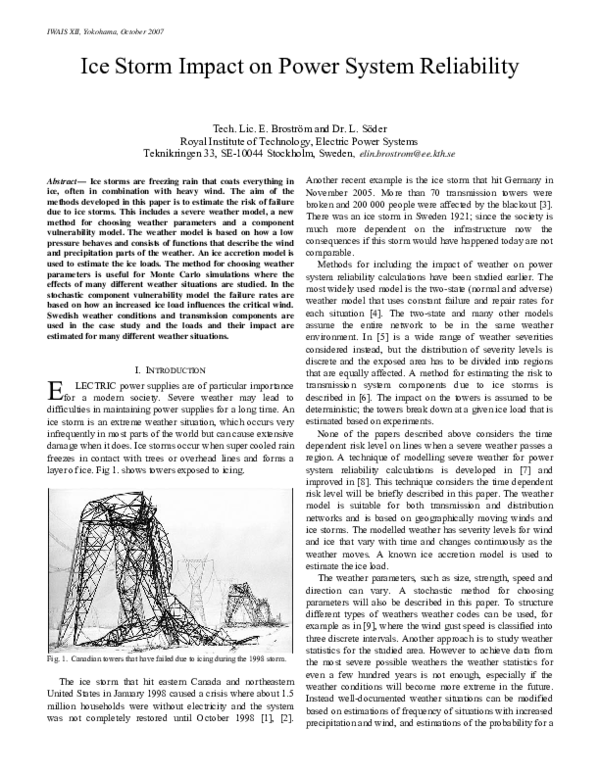 (PDF) Ice storm impact on power system reliability