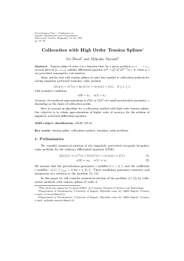 (PDF) Collocation with High Order Tension Splines∗