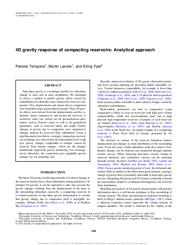 (PDF) 4D gravity response of compacting reservoirs: Analytical approach