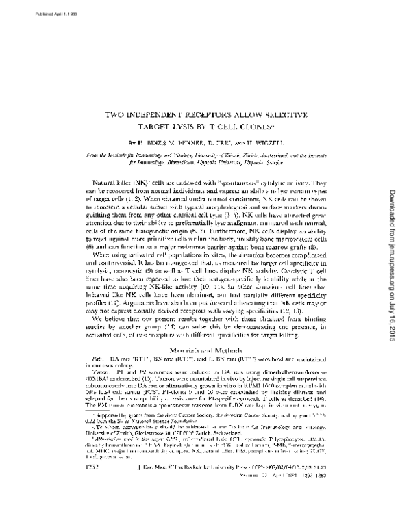 (PDF) Two independent receptors allow selective target lysis by T cell ...
