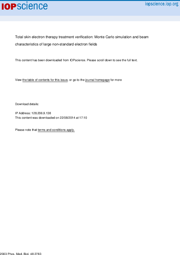 (PDF) Total skin electron therapy treatment verification: Monte Carlo ...