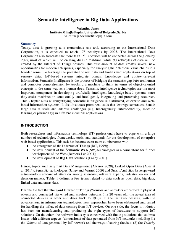 (PDF) Semantic Intelligence in Big Data Applications