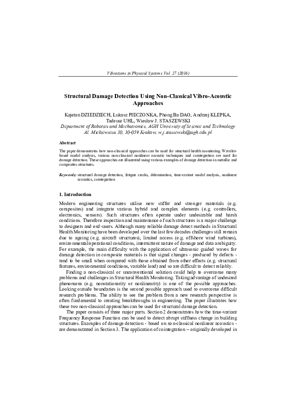 (PDF) Structural damage detection using non-classical vibro-acoustic approaches