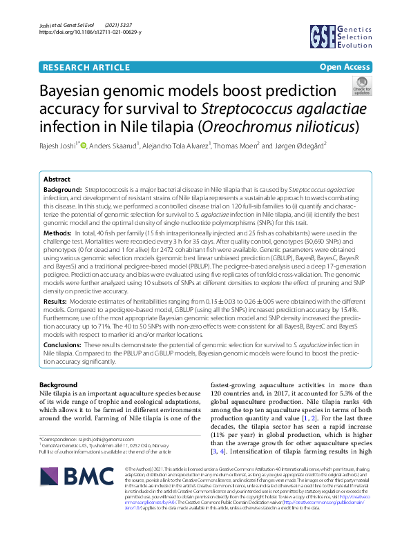(PDF) Bayesian genomic models boost prediction accuracy for survival to Streptococcus agalactiae ...