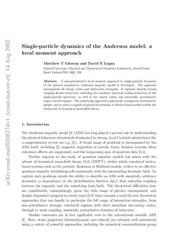 (PDF) Single-Particle Dynamics of the Anderson Model: a Local Moment ...
