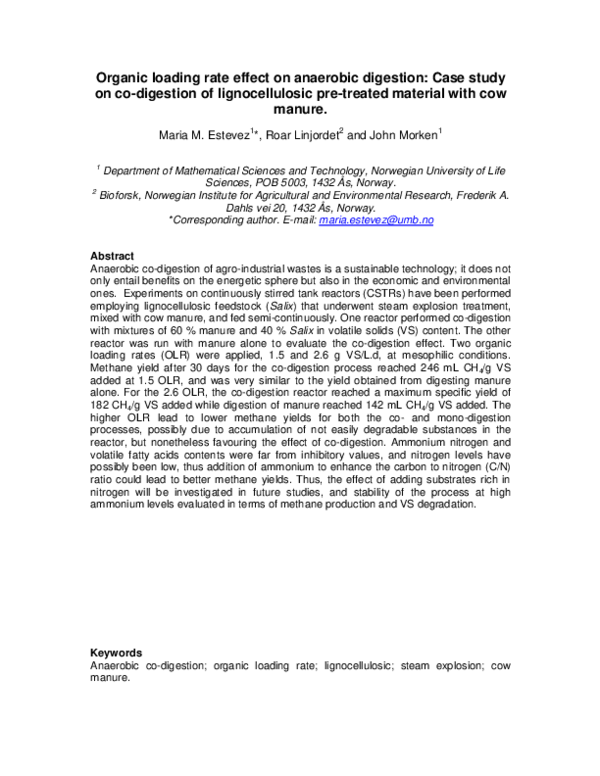(PDF) Organic loading rate effect on anaerobic digestion: case study on ...