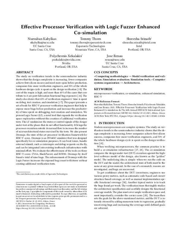 (PDF) Effective Processor Verification with Logic Fuzzer Enhanced Co-simulation