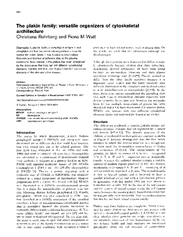 (PDF) The Plakin Family: Versatile Organizers of Cytoskeletal Architecture