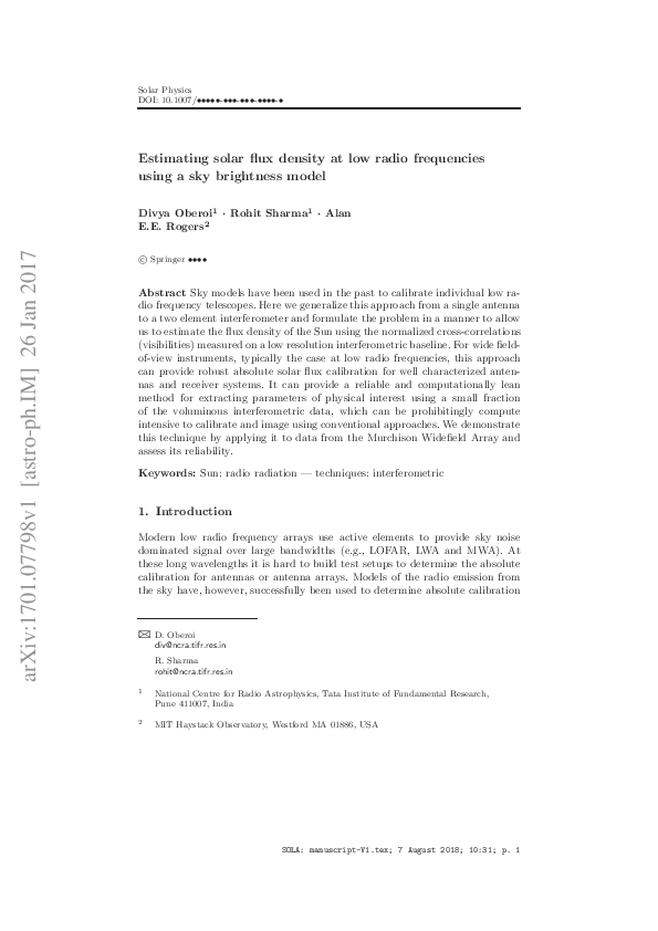 (PDF) Estimating Solar Flux Density at Low Radio Frequencies Using a ...