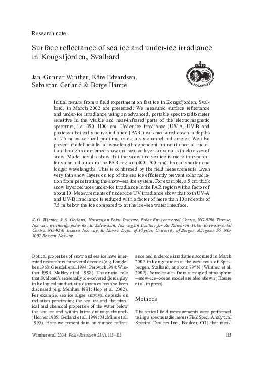 (PDF) Surface reflectance of sea ice and under-ice irradiance in ...