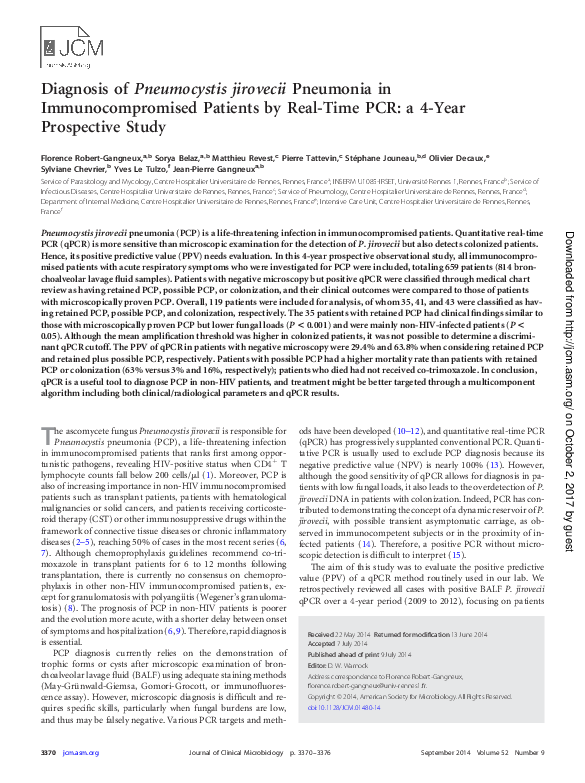 (PDF) Diagnosis of Pneumocystis jirovecii Pneumonia by Real Time PCR ...