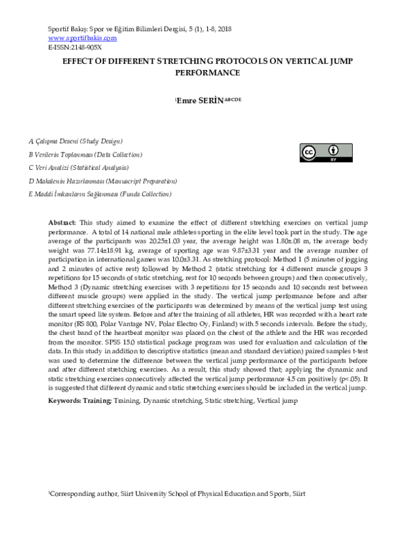 Pdf Effect Of Different Stretching Protocols On Vertical Jump Performance