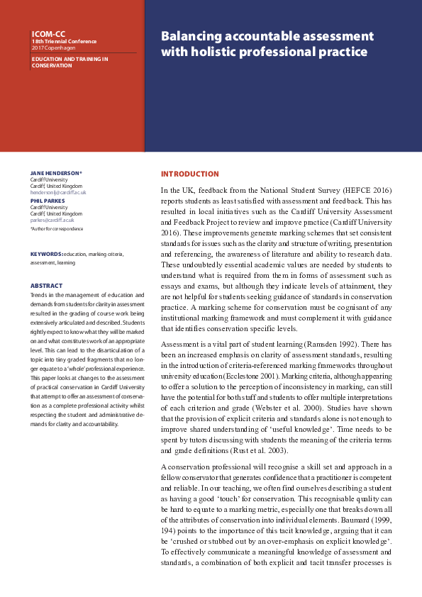 (PDF) Balancing accountable assessment with holistic professional practice