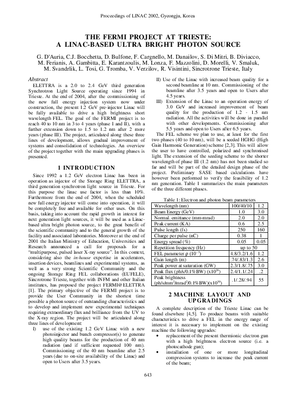 (PDF) The Fermi Project at Trieste: A Linac-Based Ultra Bright Photon ...