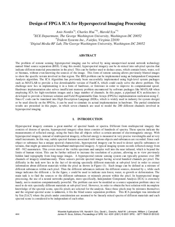 Pdf Design Of Fpga Ica For Hyperspectral Imaging Processing Anis Nurashikin Nordin