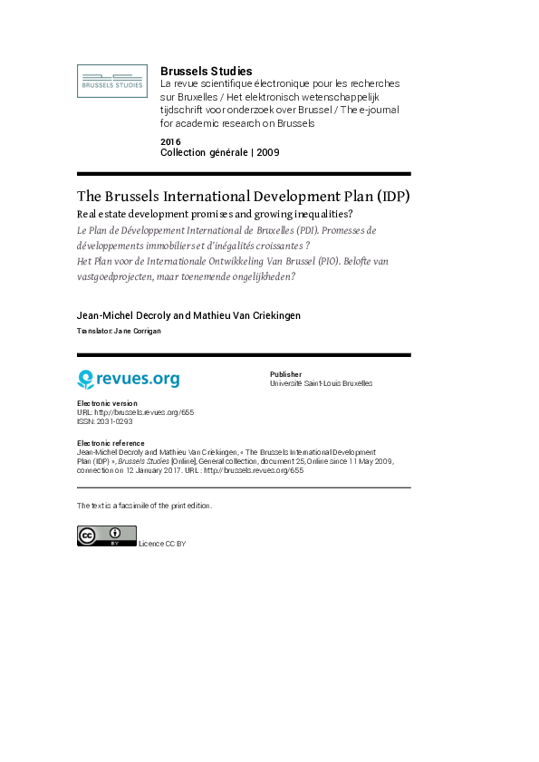 (PDF) The Brussels International Development Plan (IDP)