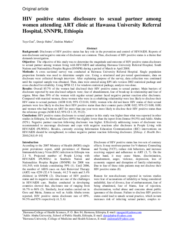 (PDF) HIV positive status disclosure to sexual partner among women ...