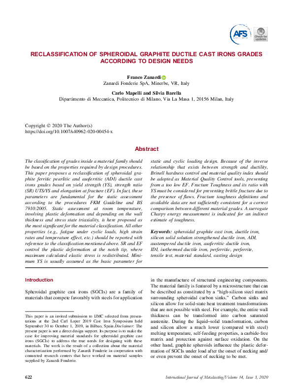 (PDF) Reclassification of Spheroidal Graphite Ductile Cast Irons Grades ...