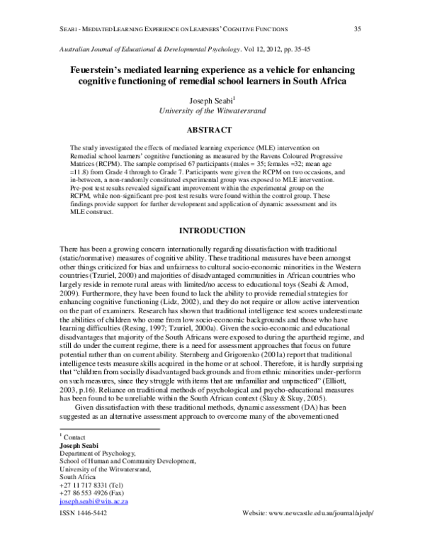 (PDF) Feuerstein's mediated learning experience as a vehicle for ...