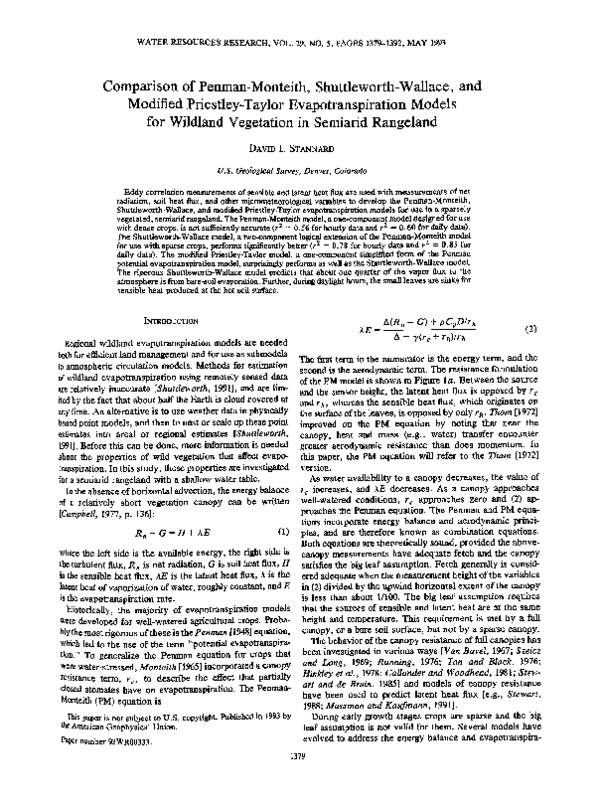(PDF) Comparison of Penman-Monteith, Shuttleworth-Wallace, and modified ...