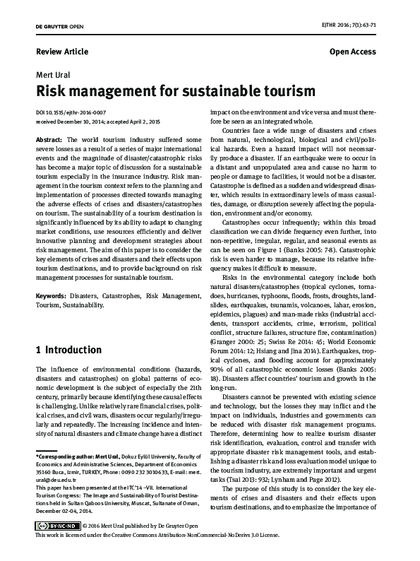 (PDF) Risk management for sustainable tourism