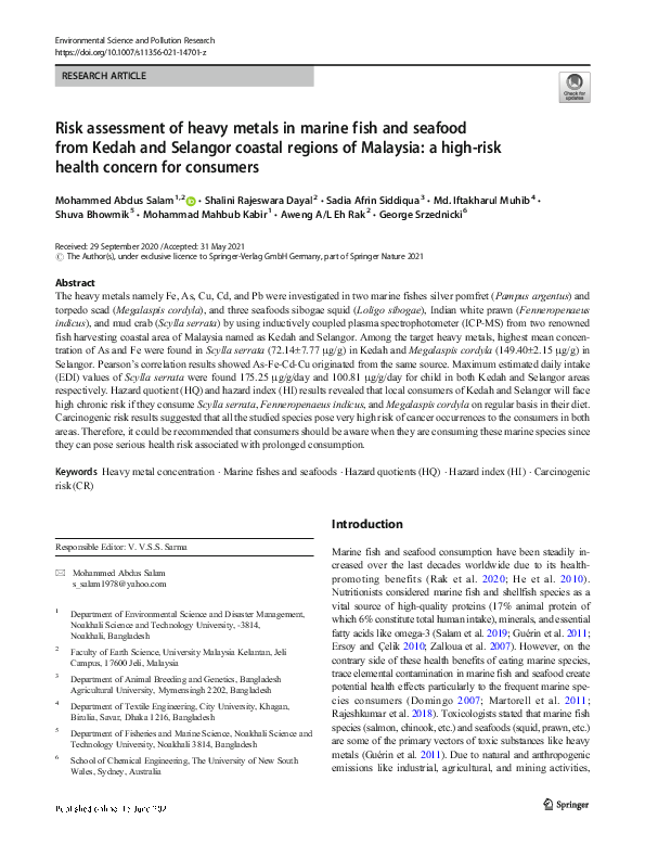 (PDF) Risk assessment of heavy metals in marine fish and seafood from ...