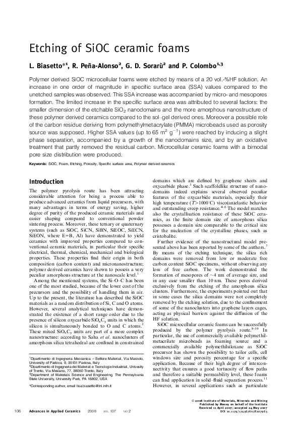 (PDF) Etching of SiOC ceramic foams