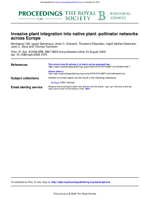 (PDF) Invasive plant integration into native plant-pollinator networks ...