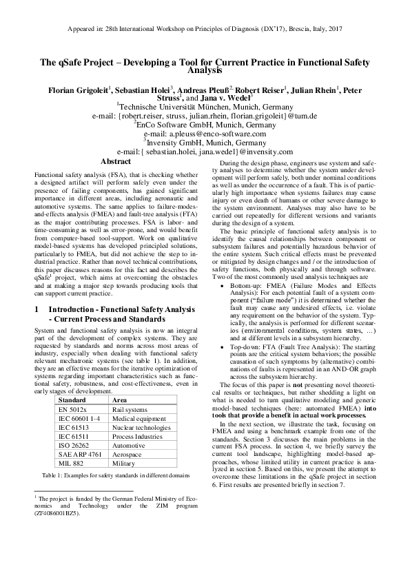 (PDF) The qSafe Project – Developing a Tool for Current Practice in Functional Safety Analysis