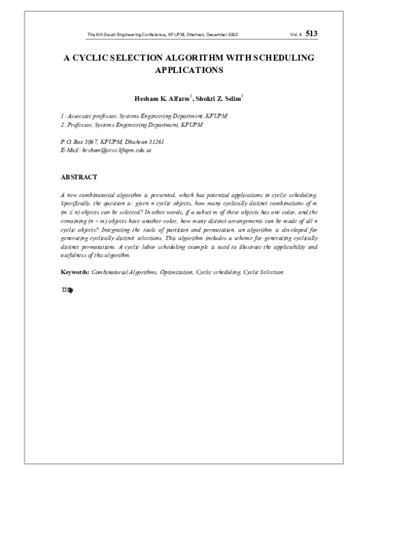 (PDF) A Cyclic Selection Algorithm with Scheduling Applications