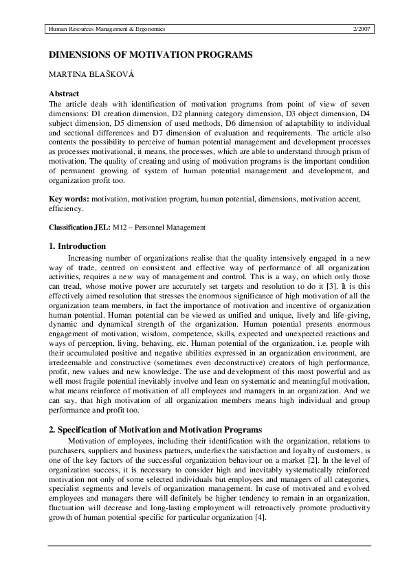 (PDF) Dimensions of Motivation Programs