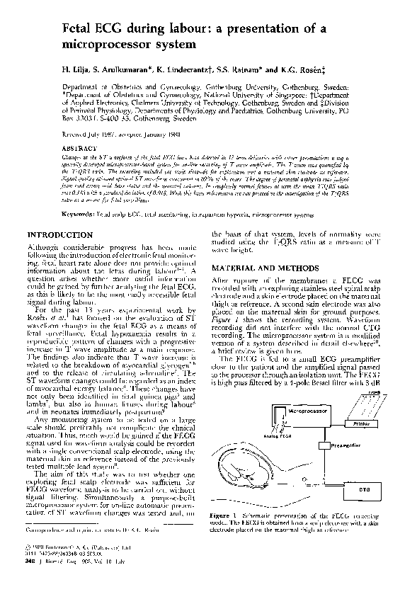 (PDF) Fetal ECG during labour: a presentation of a microprocessor system
