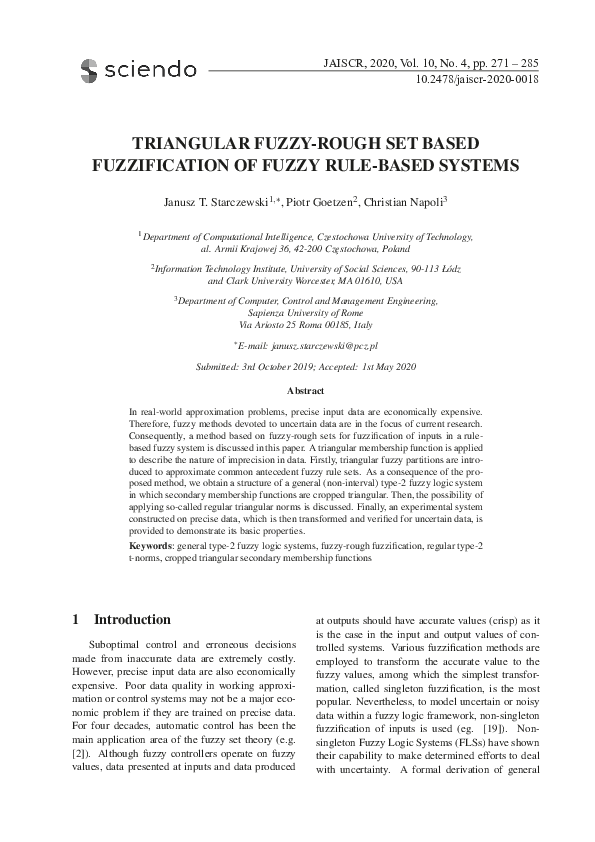 (PDF) Triangular Fuzzy-Rough Set Based Fuzzification of Fuzzy Rule-Based Systems