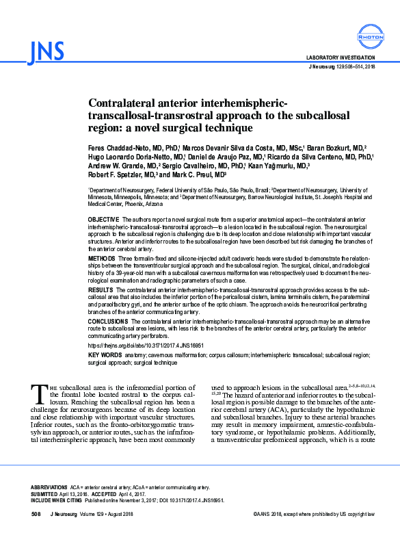 (PDF) Contralateral anterior interhemispheric-transcallosal ...