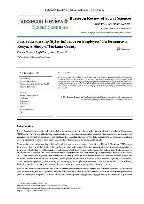 (PDF) Passive Leadership Styles Influence on Employees’ Performance in ...