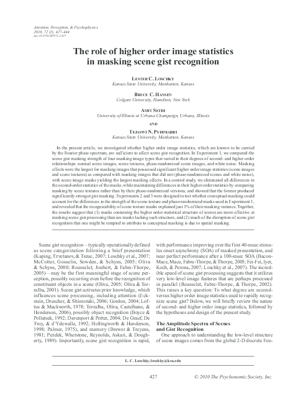 (PDF) The role of higher order image statistics in masking scene gist recognition