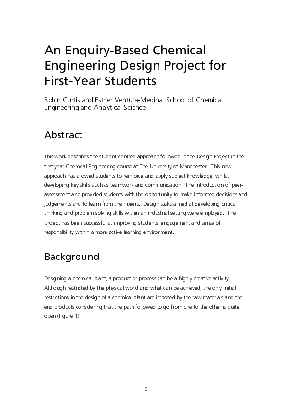 (PDF) An enquiry-based chemical engineering design project for first ...