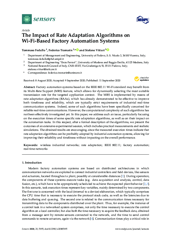 (PDF) The Impact of Rate Adaptation Algorithms on Wi-Fi-Based Factory Automation Systems