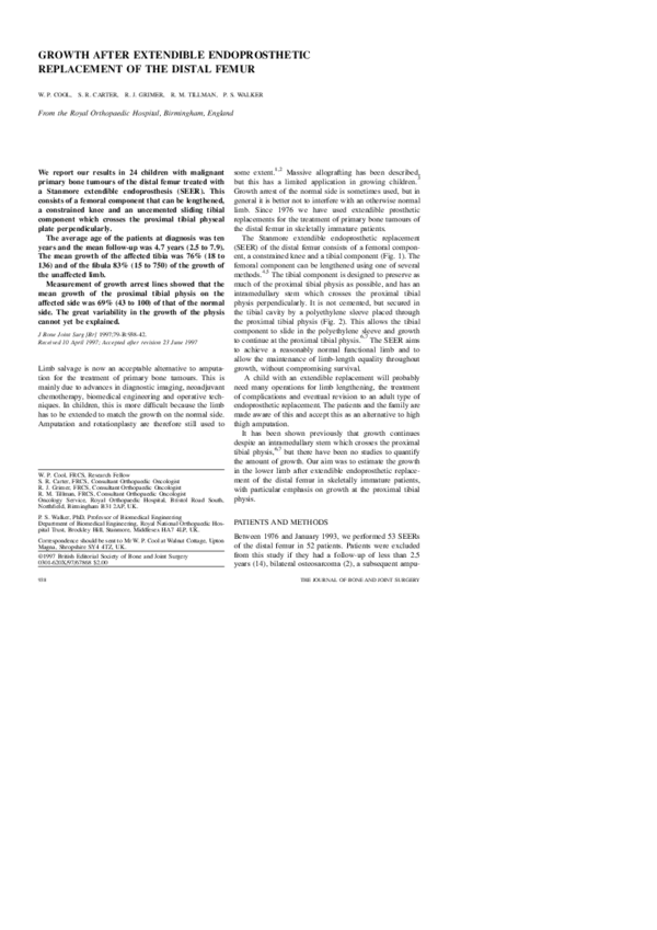 (PDF) Growth after extendible endoprosthetic replacement of the distal ...
