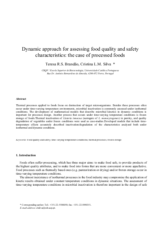 (PDF) Dynamic Approach to Assessing Food Quality and Safety ...