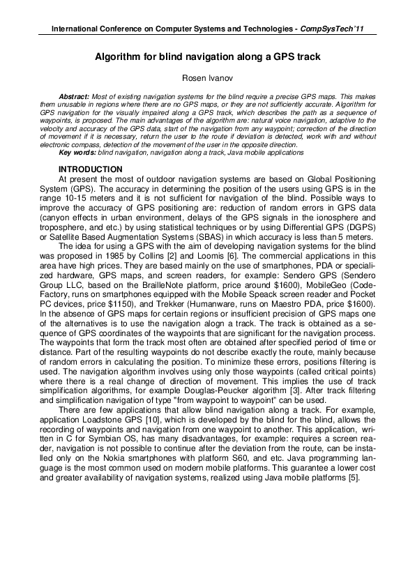 (PDF) Algorithm for blind navigation along a GPS track