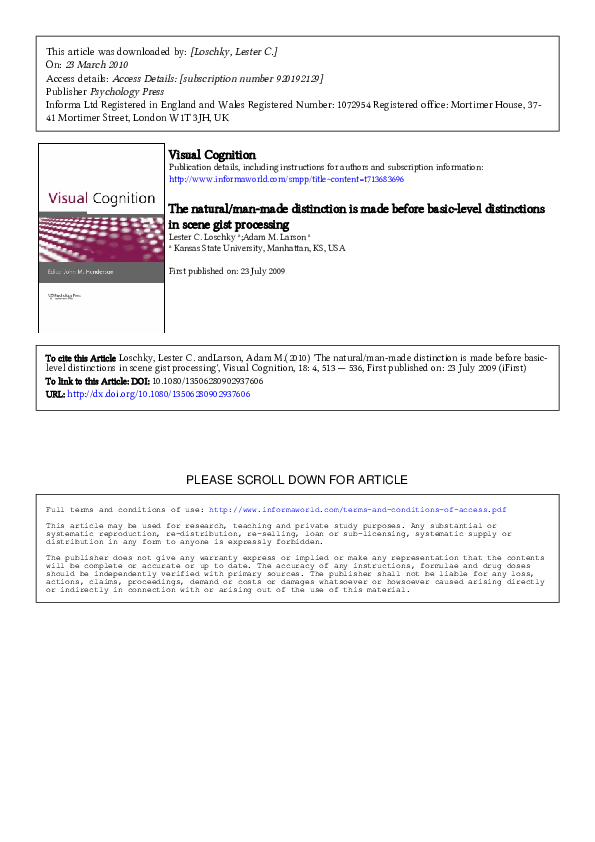 (PDF) The natural/man-made distinction is made before basic-level distinctions in scene gist ...