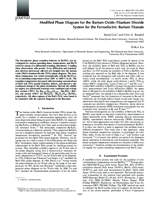 (PDF) Modified Phase Diagram for the Barium Oxide?Titanium Dioxide ...