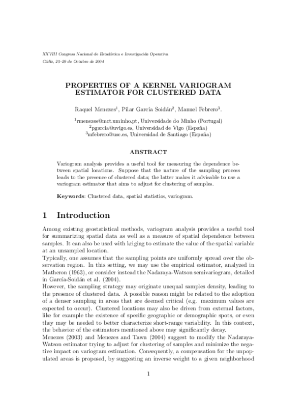 (PDF) Properties of a kernel variogram estimator for clustered data