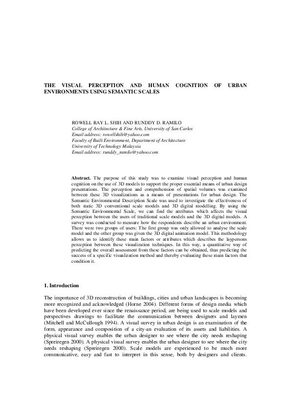 Pdf The Visual Perception And Human Cognition Of Urban Environments Using Semantic Scales