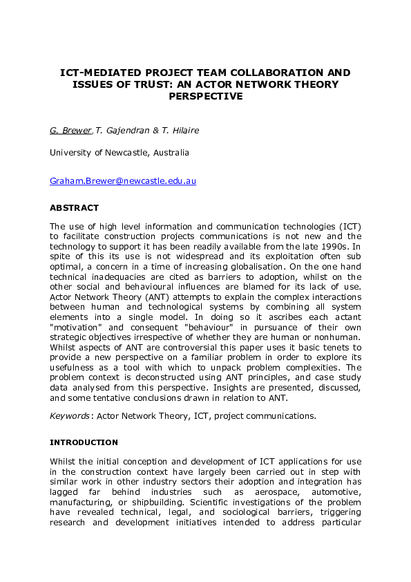(PDF) ICT-mediated project team collaboration and issues of trust: an ...
