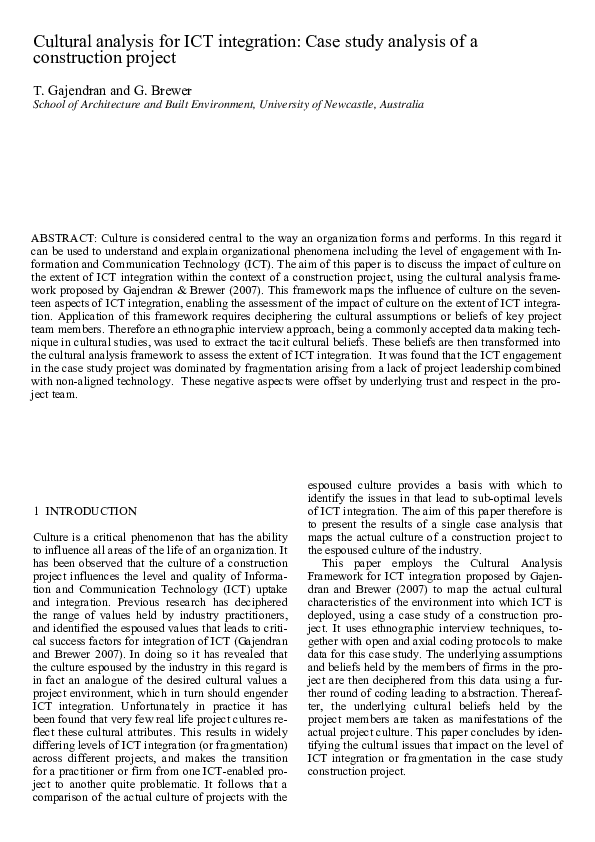(PDF) Cultural analysis for ICT integration: Case study analysis of a ...