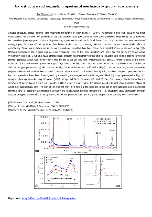 (PDF) Nanostructure and magnetic properties of mechanically ground iron ...